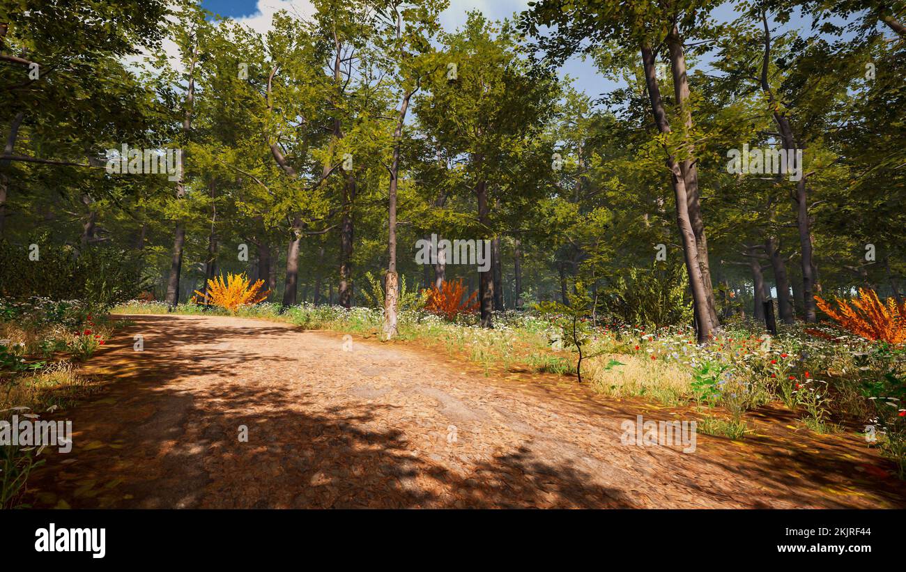 3D rendering. An immersive natural environment. Landscape to illustrate ...