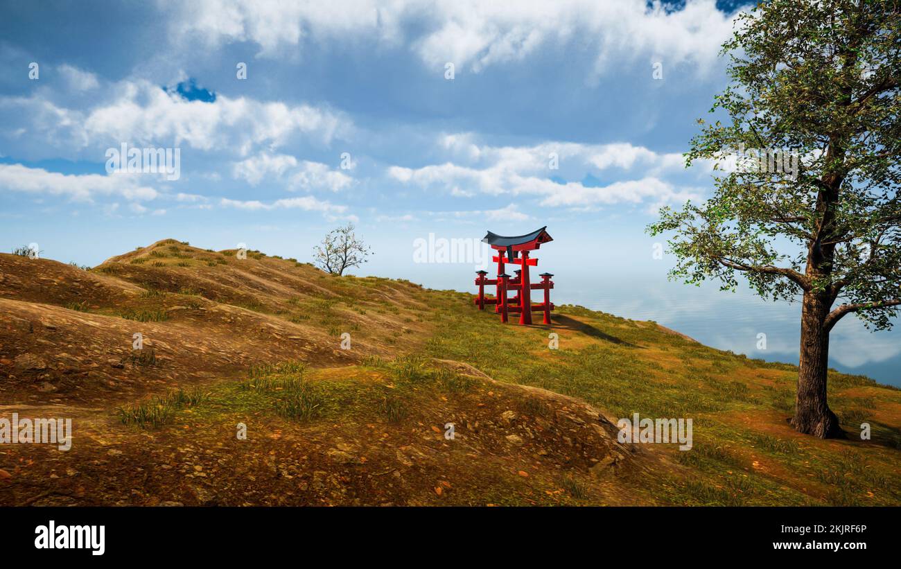 3D rendering. Japanese traditional gate Torii, symbol of Shintoism ...