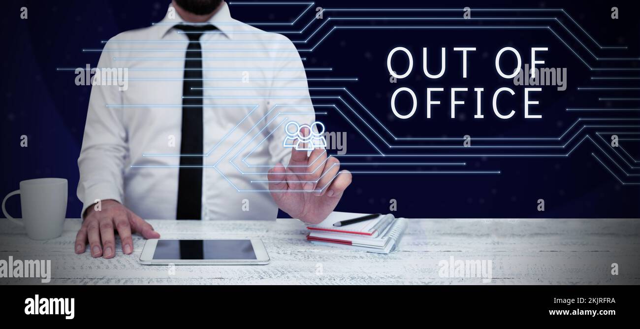 Hand writing sign Out Of Office. Business idea Outside the job Nobody ...