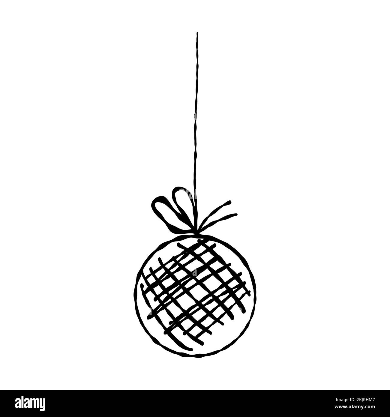 Christmas hand drawn ball. Doodle garland with holiday sketchy bauble ...
