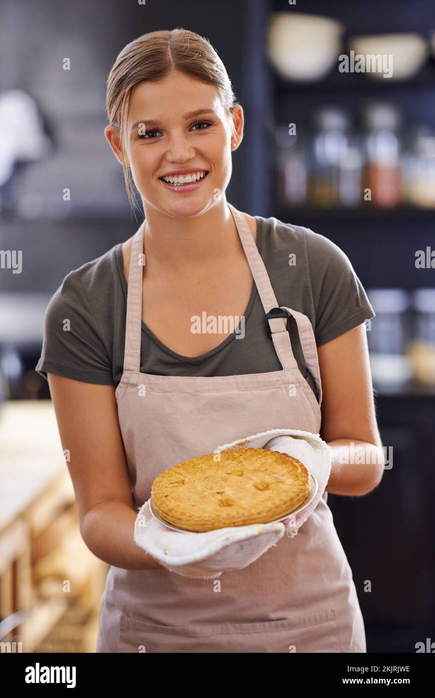 amazing cook woman chef holding tray Stock Photo - Alamy