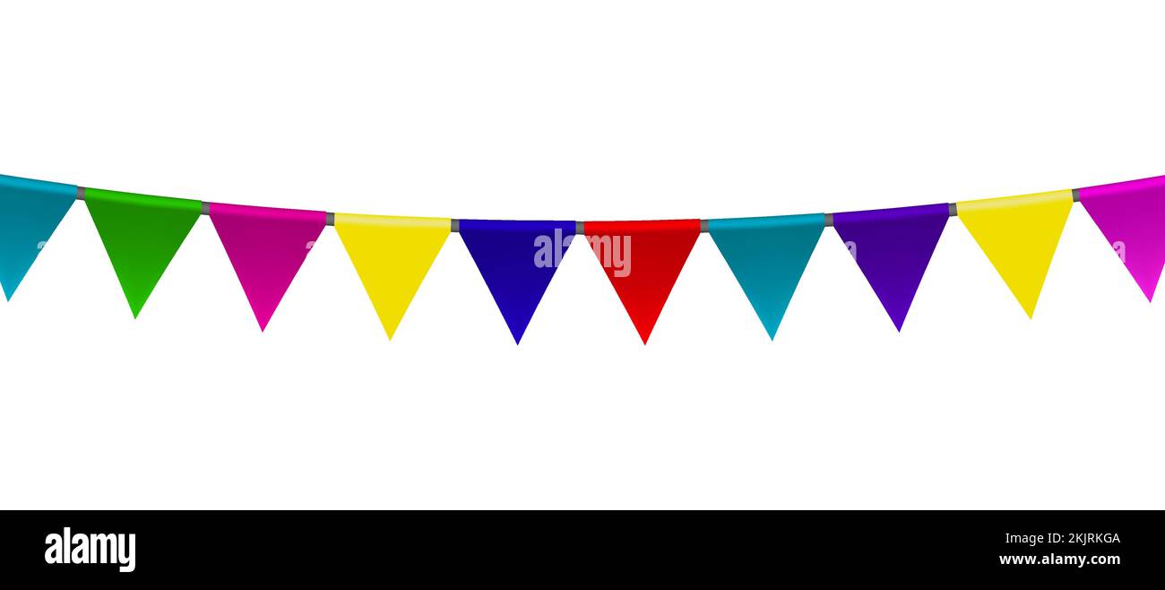 Flags birthday party decor. Triangle colorful holiday garland. Vector ...