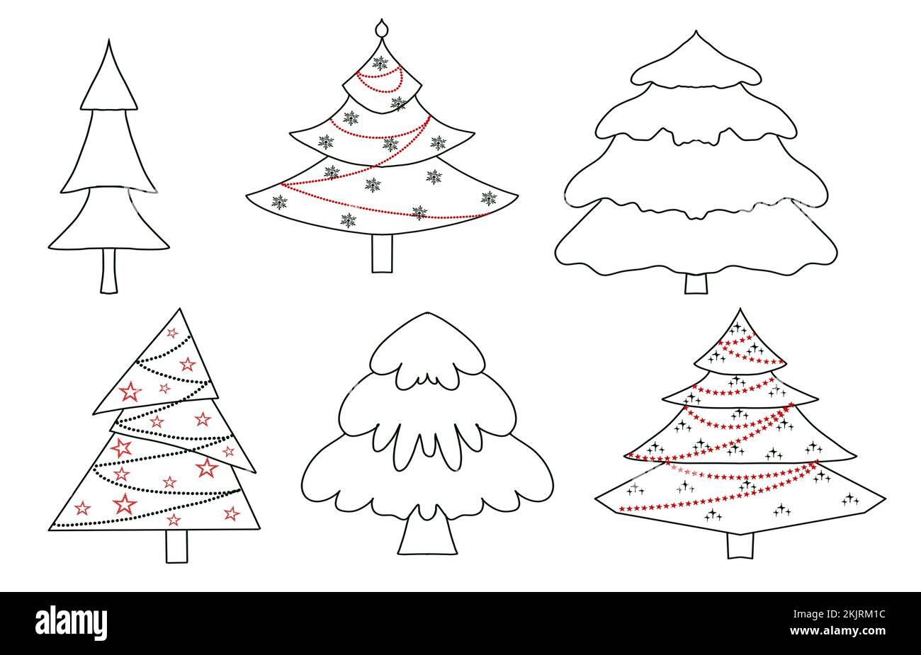Set of Christmas trees. Hand drawing illustration. Isolated on white ...