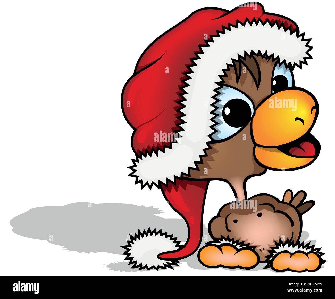 Brown Chicken with Blue Eyes with a Santa Claus Cap on his Head Stock ...