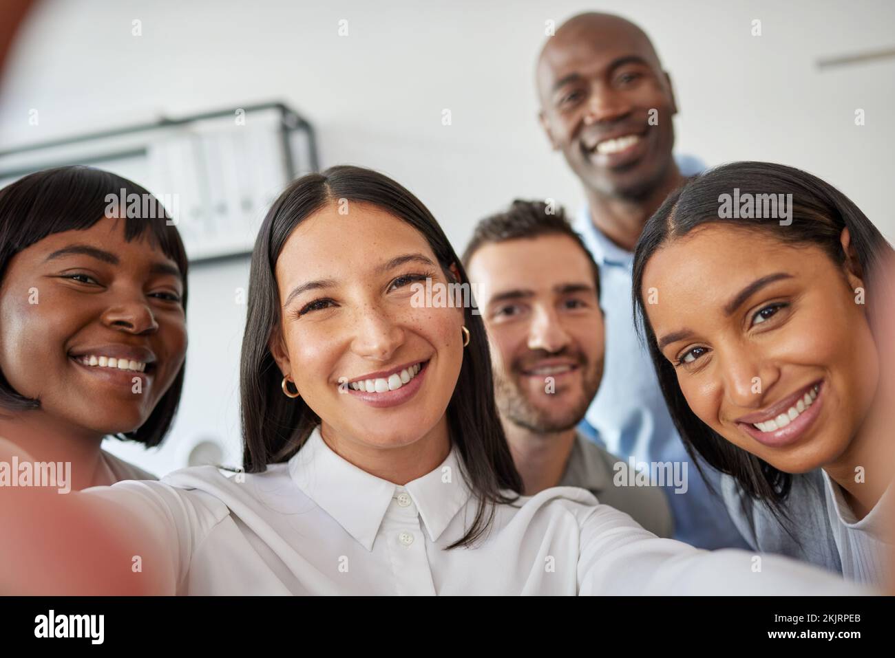 Selfie, office team and business people for company profile picture ...
