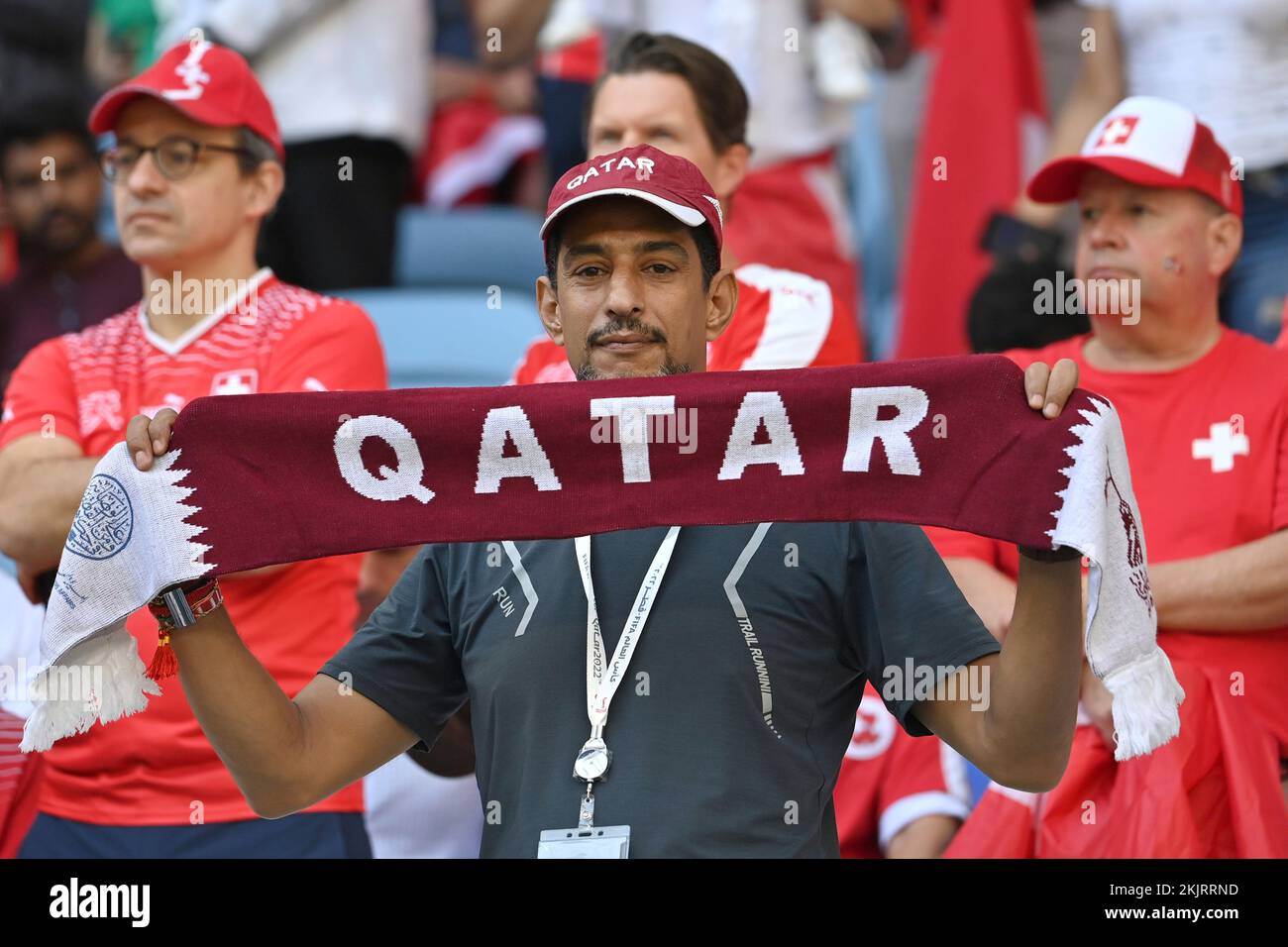 Qatar. 24th Nov, 2022. Qatar fan, soccer fan, with fan scarf ...