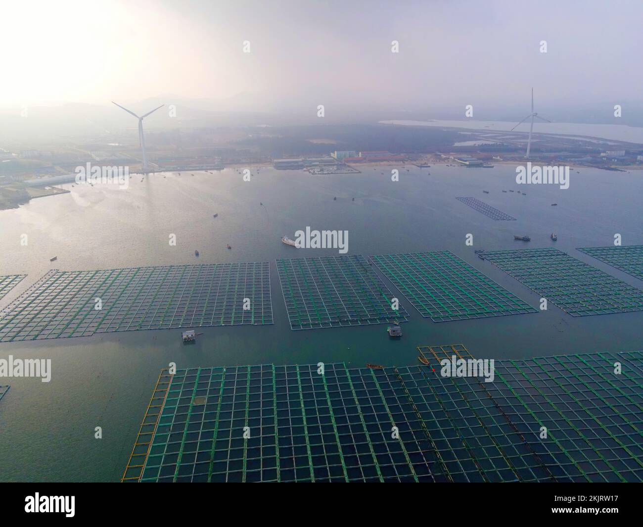 Aerial photo shows fishermen sailing fishing boats in Sanggouwan Marine ...