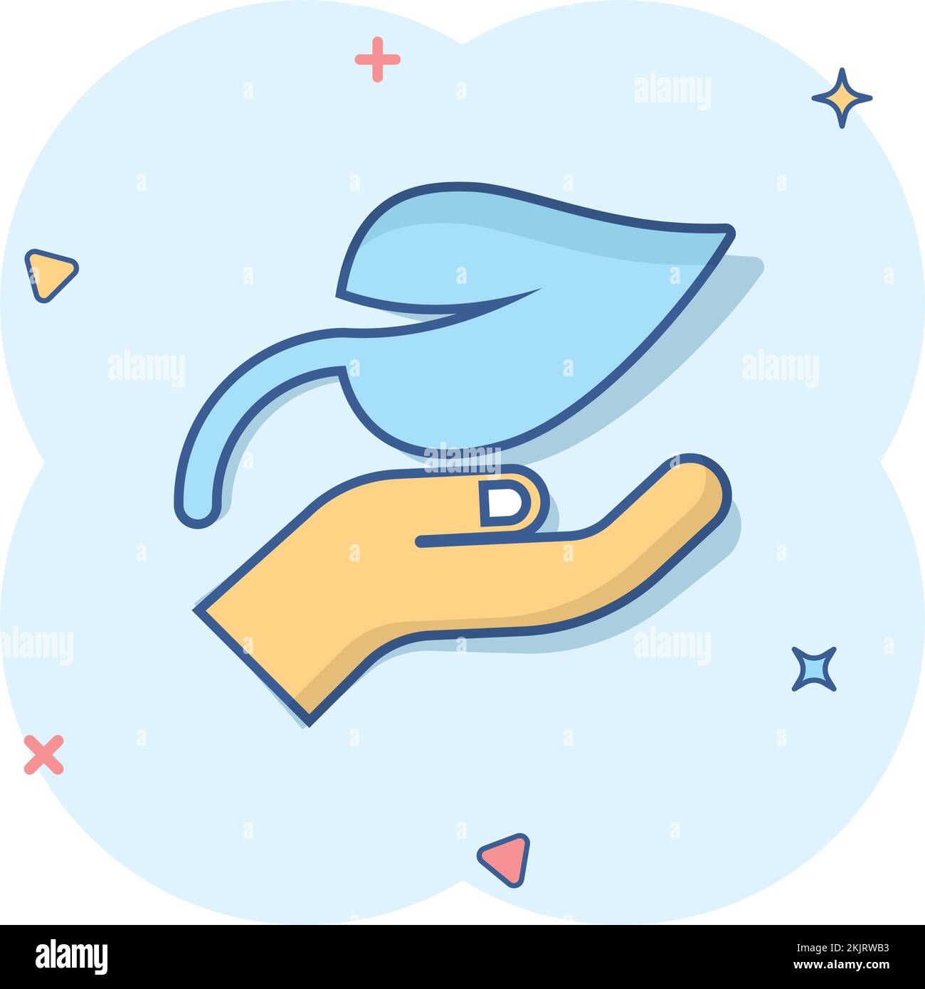 Hand with plant icon in comic style. Flower sprout cartoon vector ...