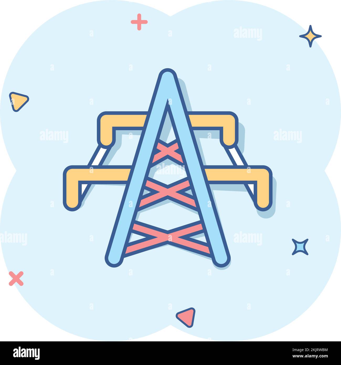 Electric tower icon in comic style. Power station cartoon vector ...