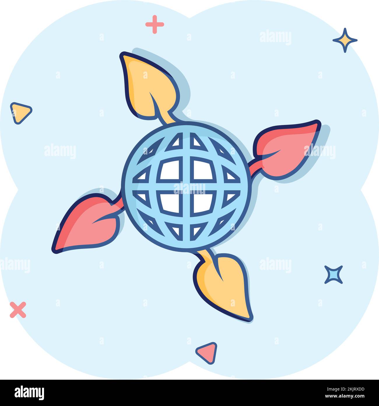 Planet and leaf icon in comic style. World and eco cartoon vector ...