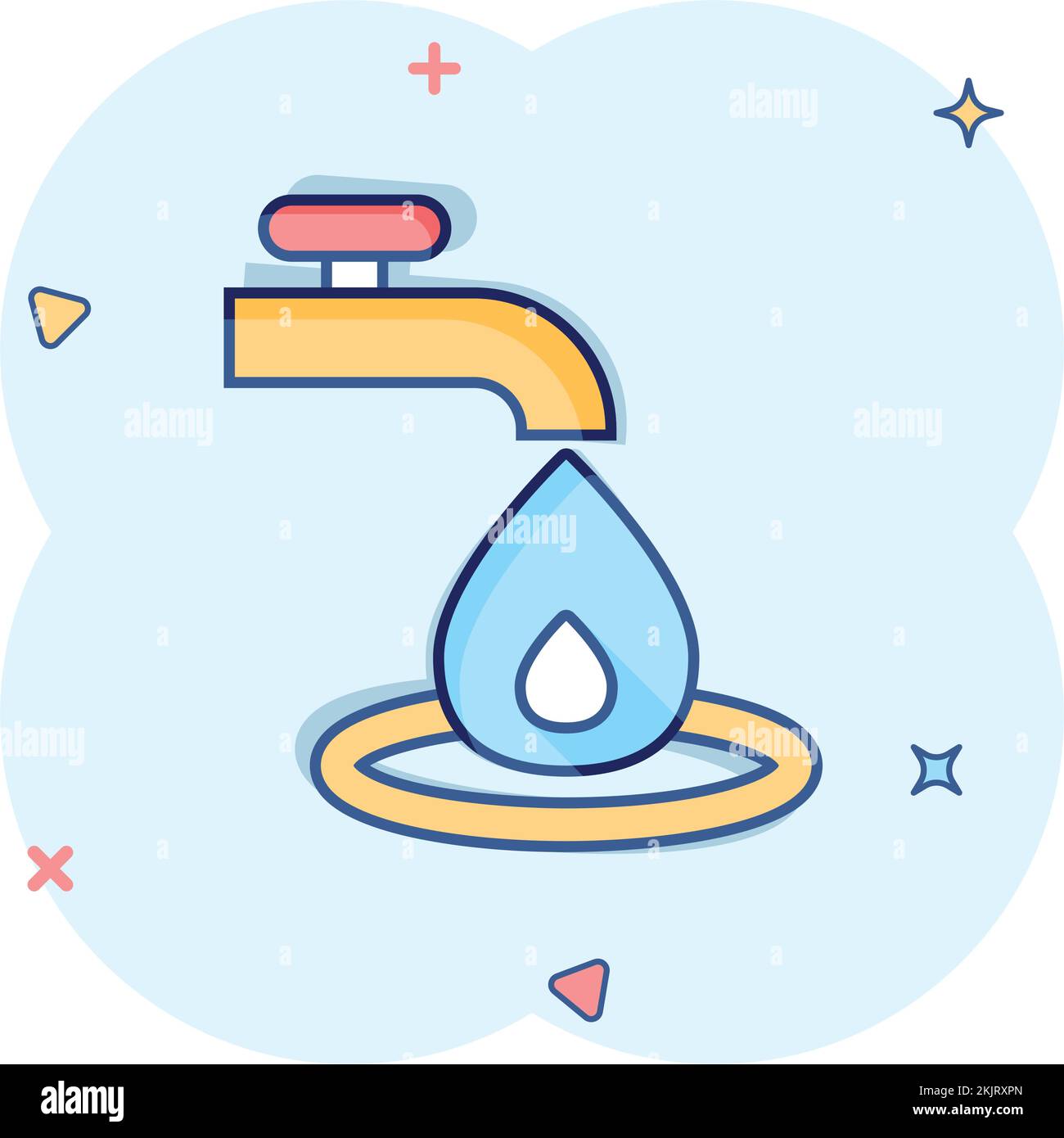 Water Tap Icon In Comic Style Droplet Cartoon Vector Illustration On