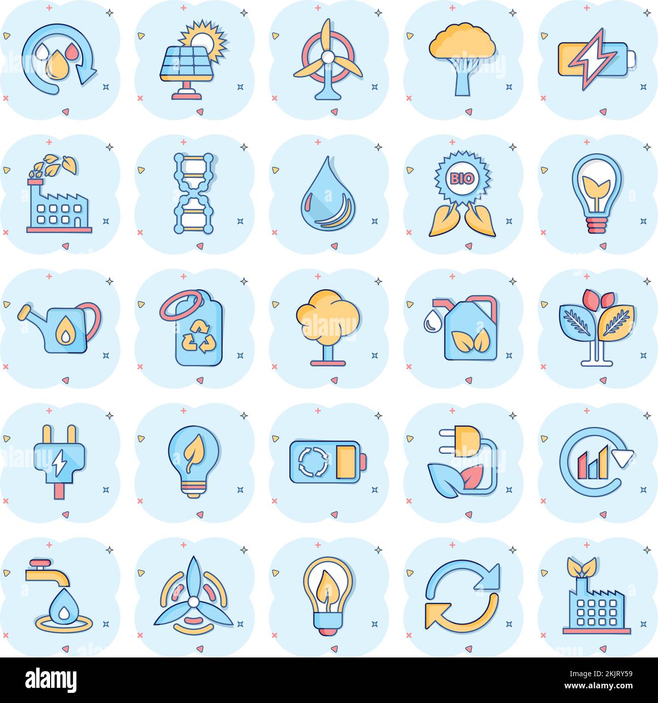Eco environment icons set in comic style. Ecology cartoon vector ...