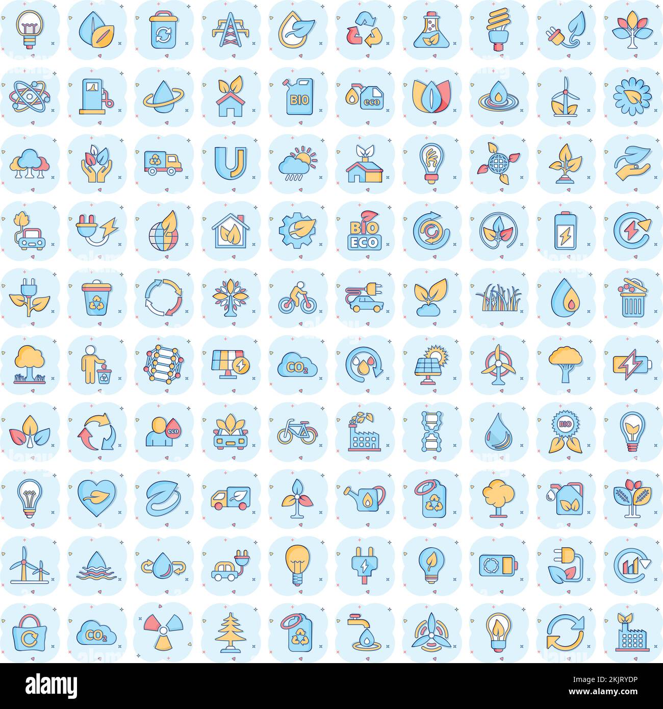 Eco environment icons set in comic style. Ecology cartoon vector ...