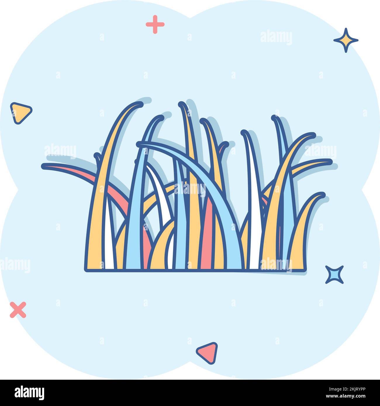 Grass icon in comic style. Eco lawn cartoon vector illustration on ...