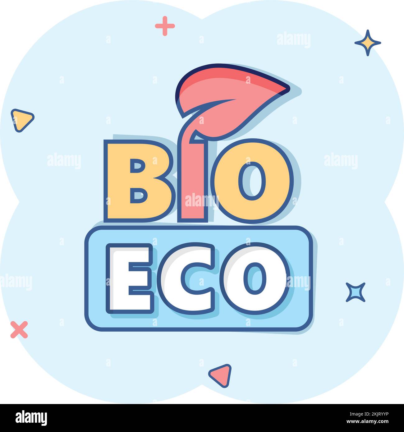 Natural product icon in comic style. Bio, eco badge cartoon vector ...
