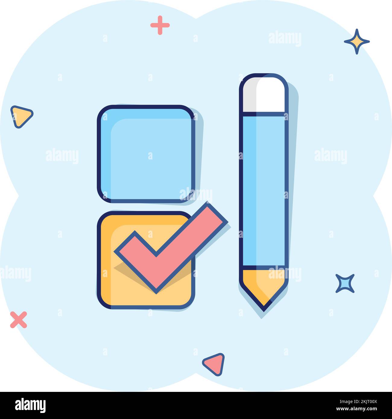 Checklist document icon in comic style. Survey cartoon vector ...