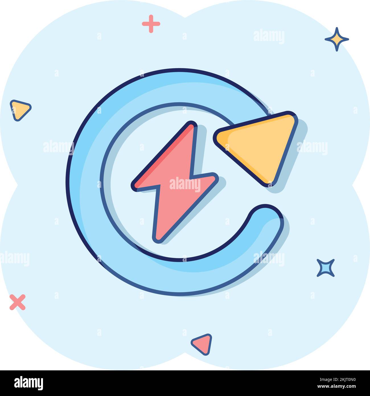 Energy recharge icon in comic style. Voltage and arrow cartoon vector ...