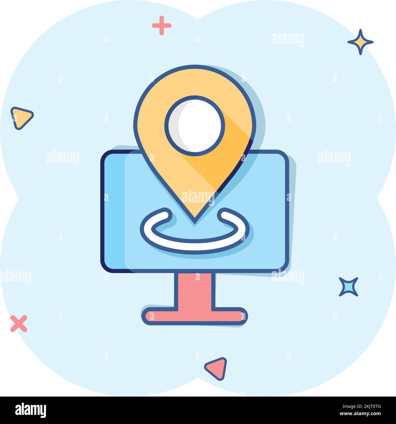 Computer navigation icon in comic style. Monitor pin gps cartoon vector ...