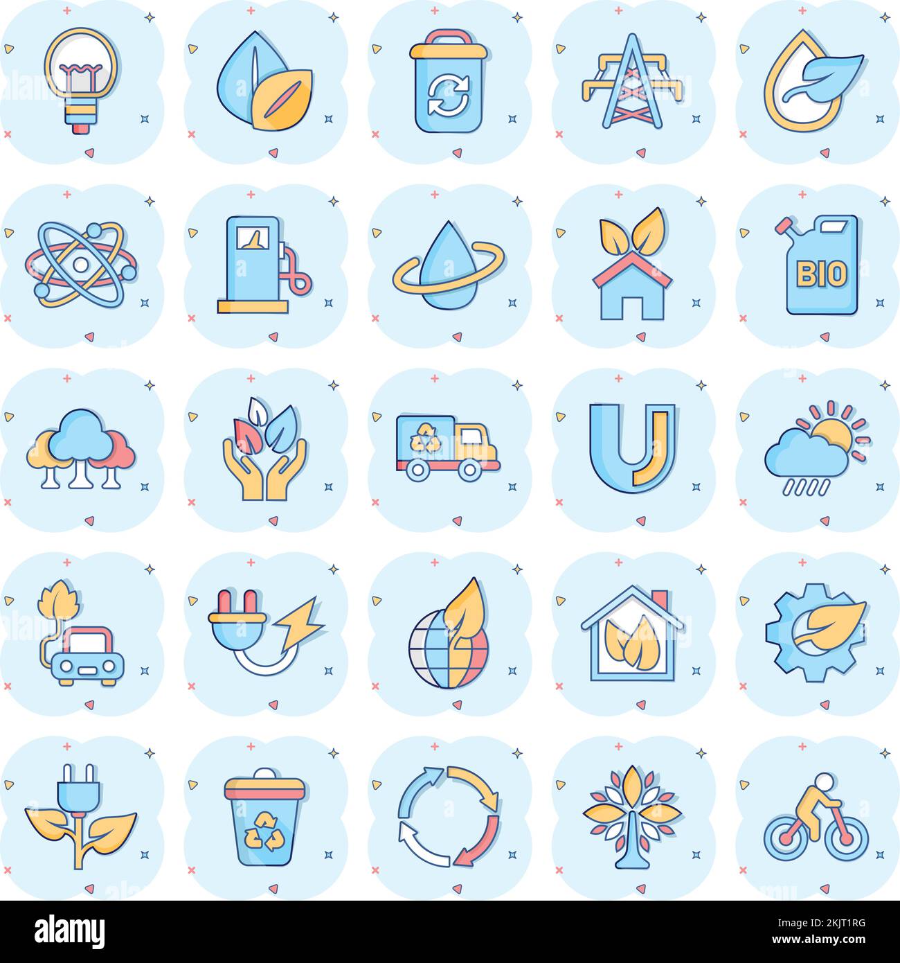 Eco environment icons set in comic style. Ecology cartoon vector ...