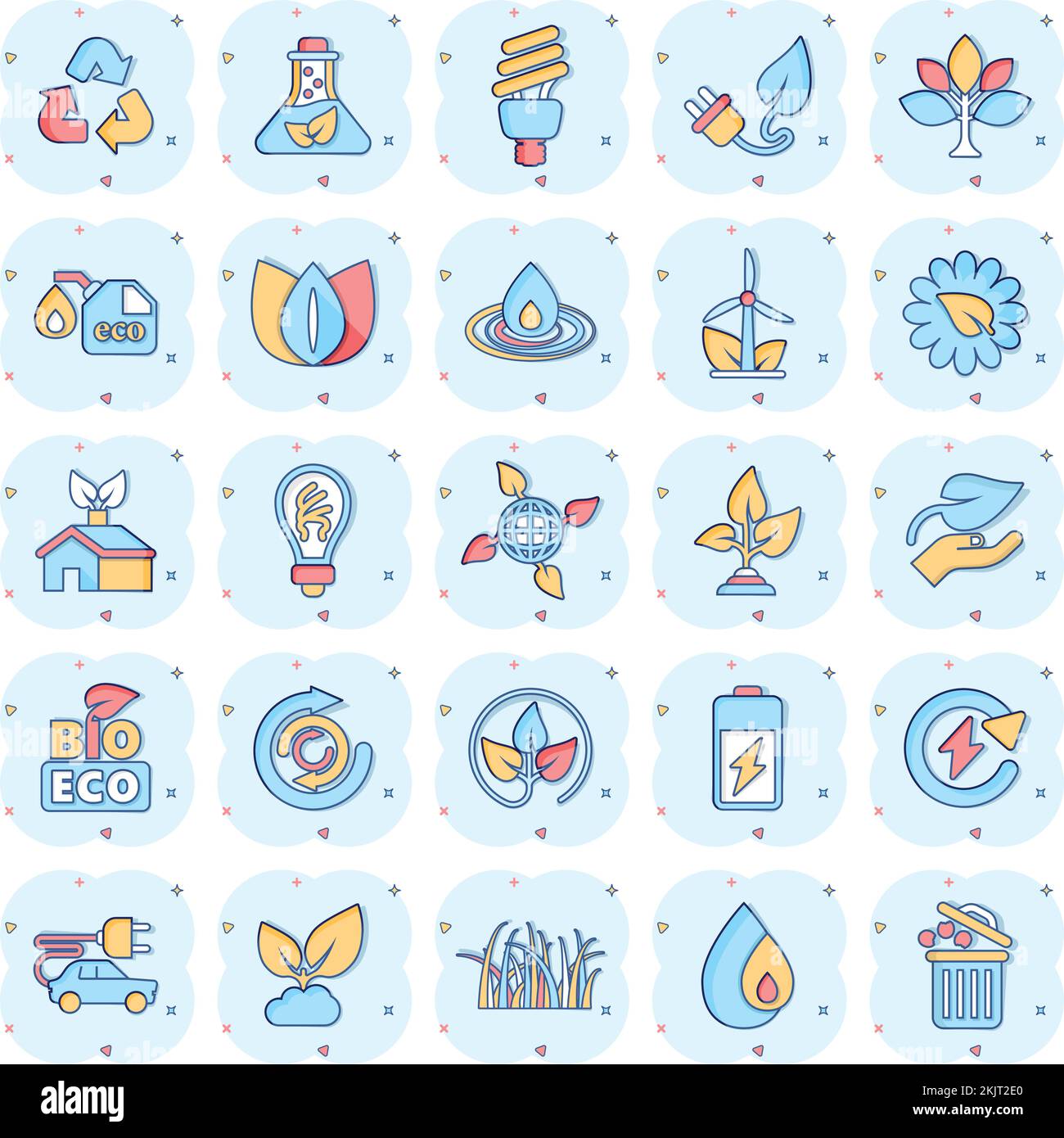 Eco environment icons set in comic style. Ecology cartoon vector ...