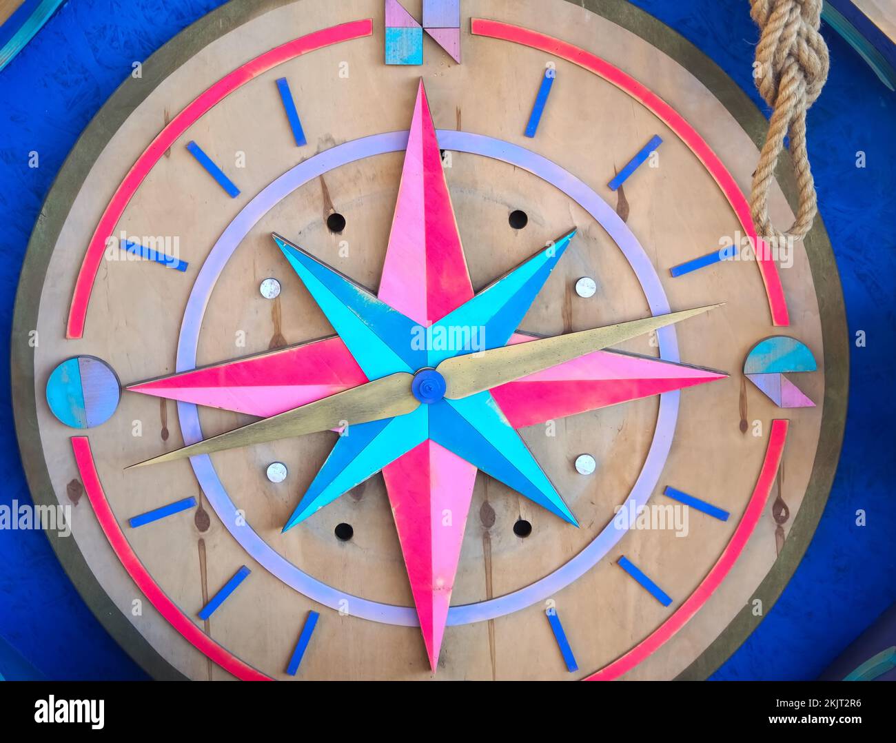 Colored wooden compass shows cardinal direction Stock Photo - Alamy