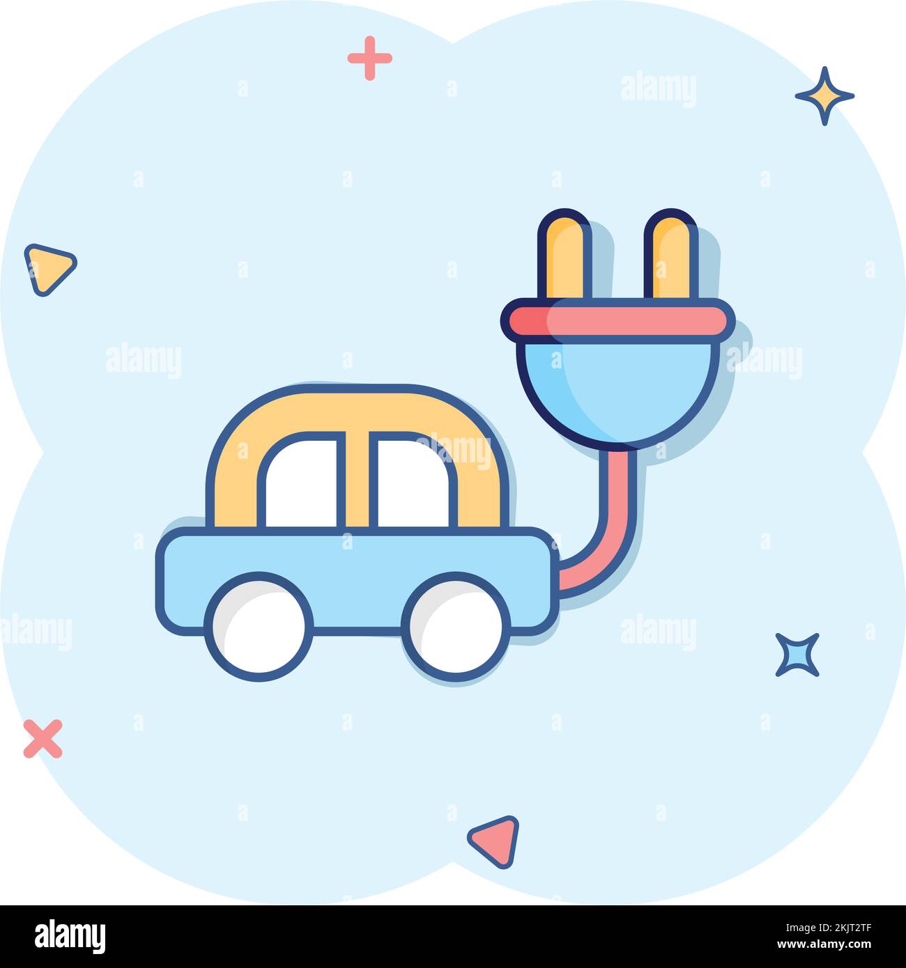 Electric car icon in comic style. Electro auto cartoon vector ...