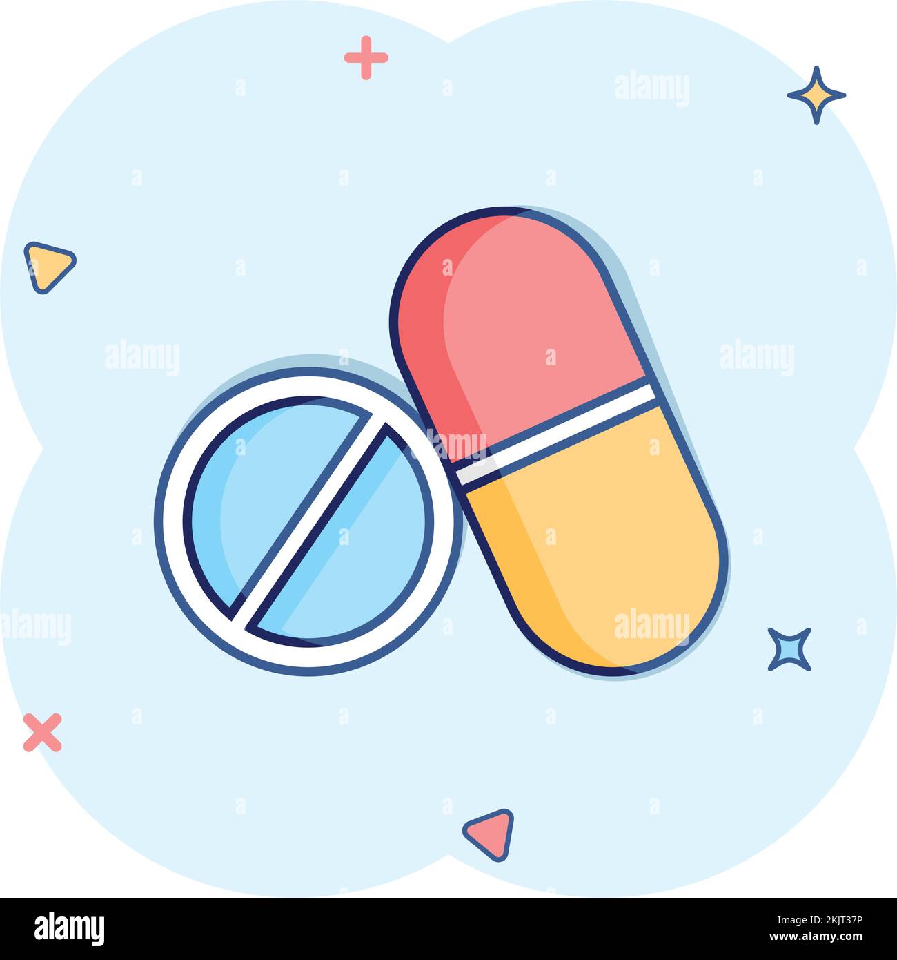 Pill icon in comic style. Medical capsules cartoon vector illustration ...