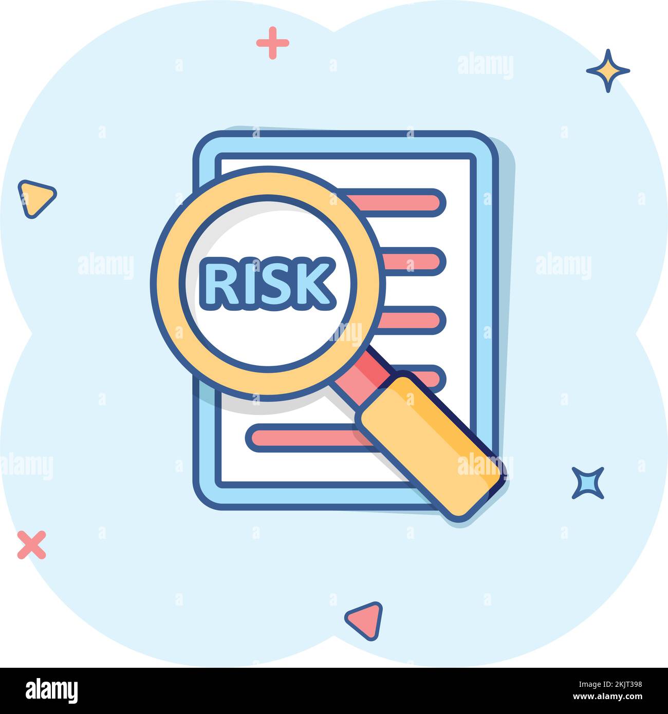 Risk management icon in comic style. Document cartoon vector illustration on white isolated ...