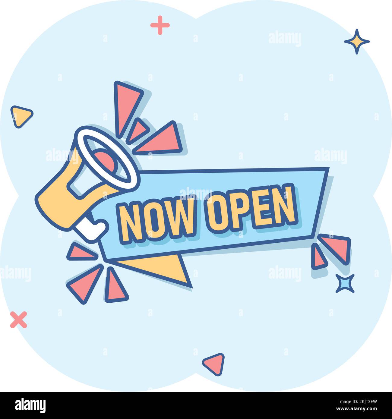 Now open notice icon in comic style. Schedule label with megaphone ...