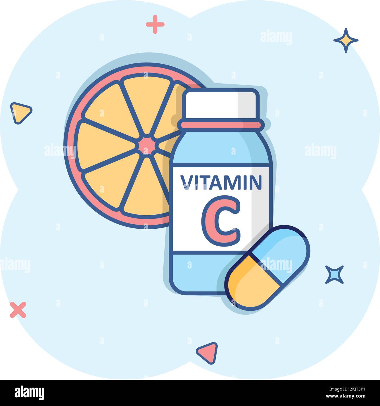 Vitamin C icon in comic style. Bottle with pill cartoon vector ...