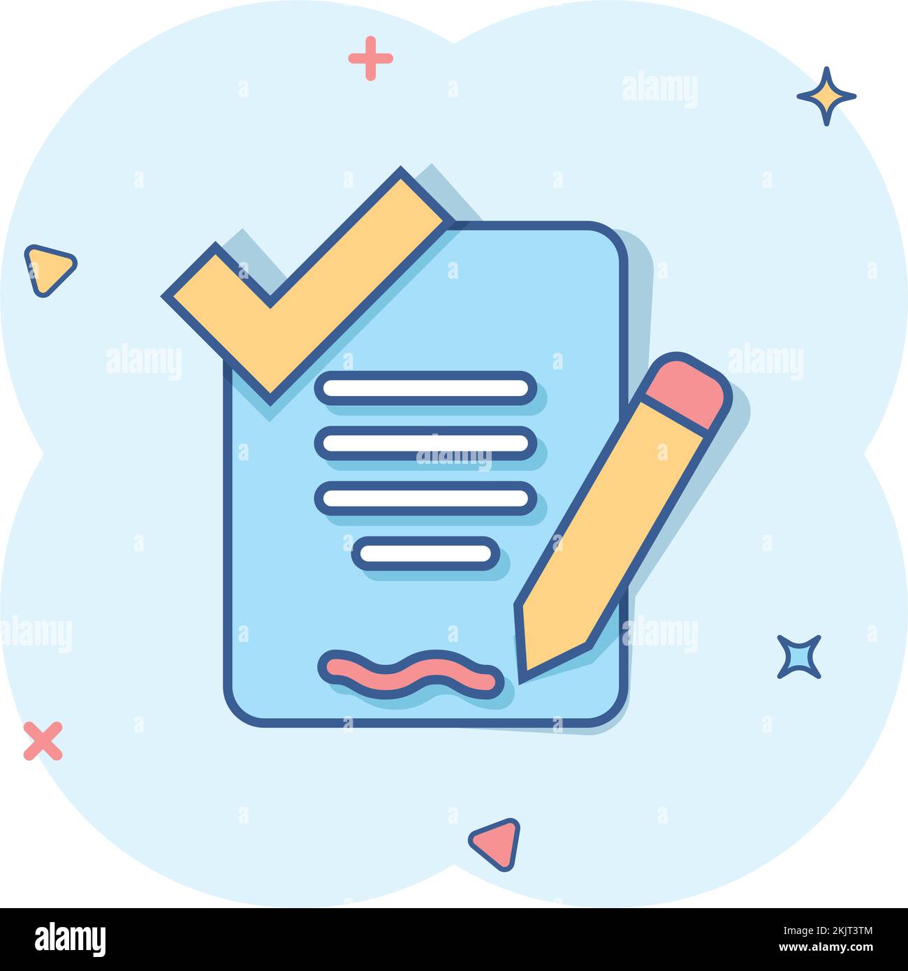 Document checklist icon in comic style. Report cartoon vector ...