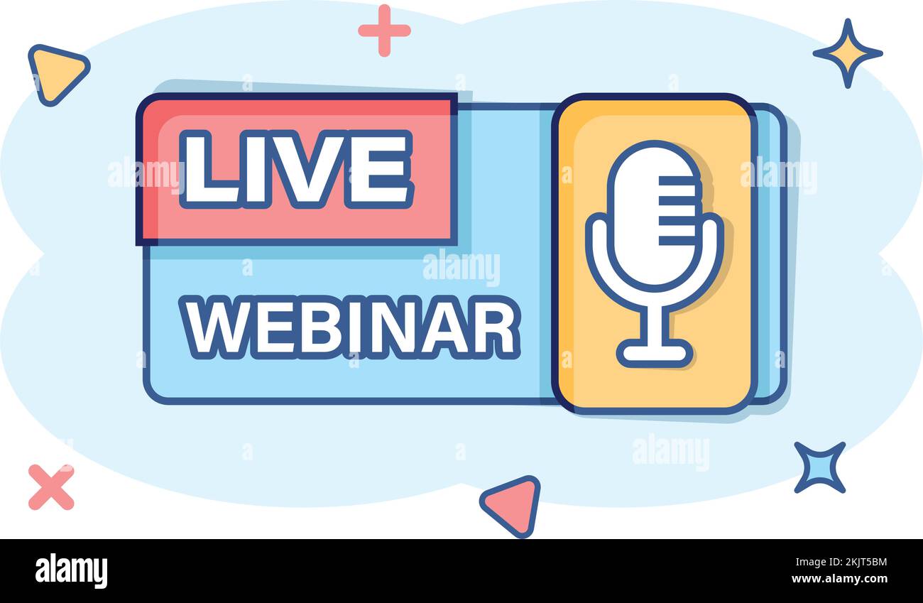 Live webinar icon in comic style. Online training cartoon vector ...