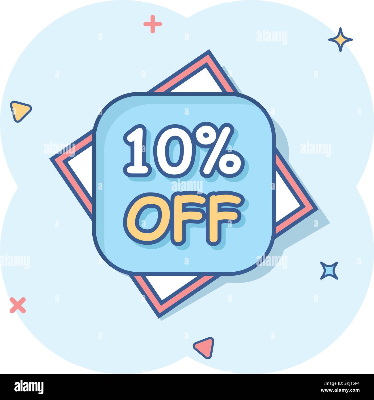 10% off sale label icon in comic style. Discount banner with clock ...