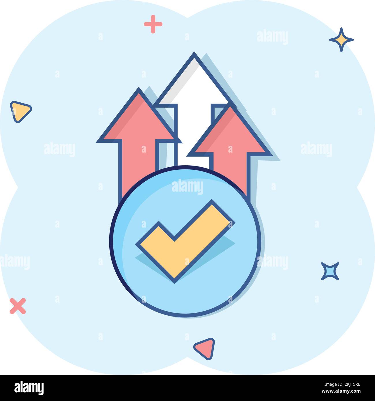 Growth arrow check icon in comic style. Revenue approval cartoon vector ...