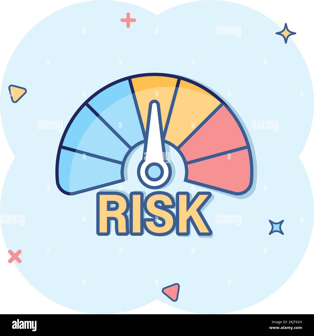 Risk meter icon in comic style. Rating indicator cartoon vector ...