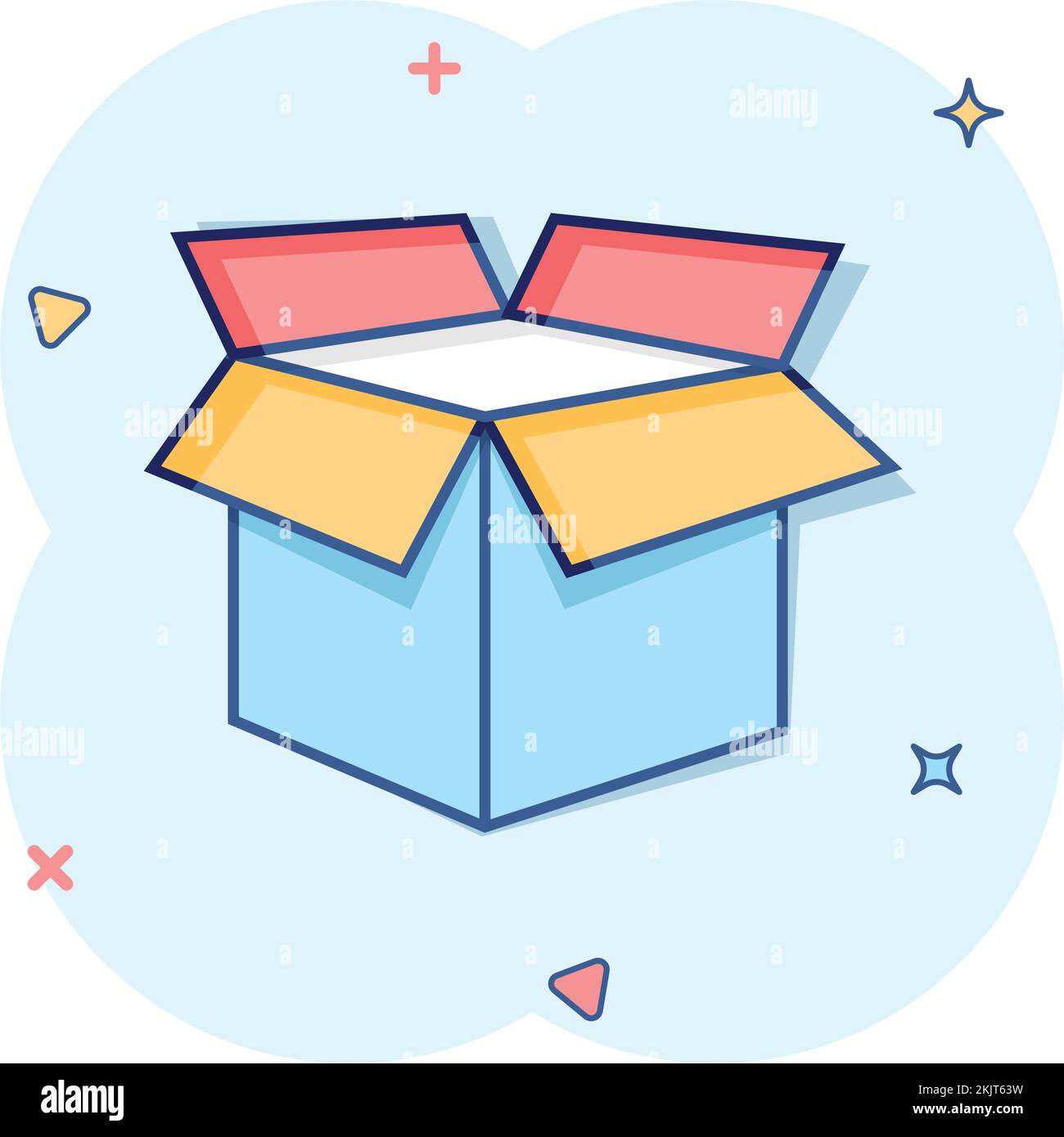 Open cardboard icon in comic style. Shipping box cartoon vector ...