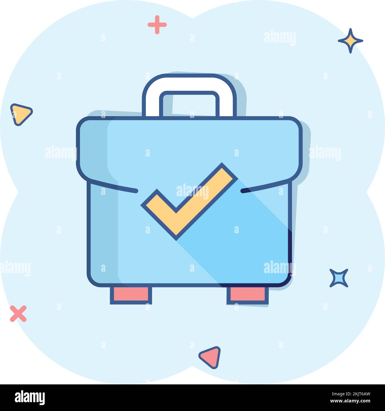 Briefcase accept icon in comic style. Portfolio approval cartoon vector ...
