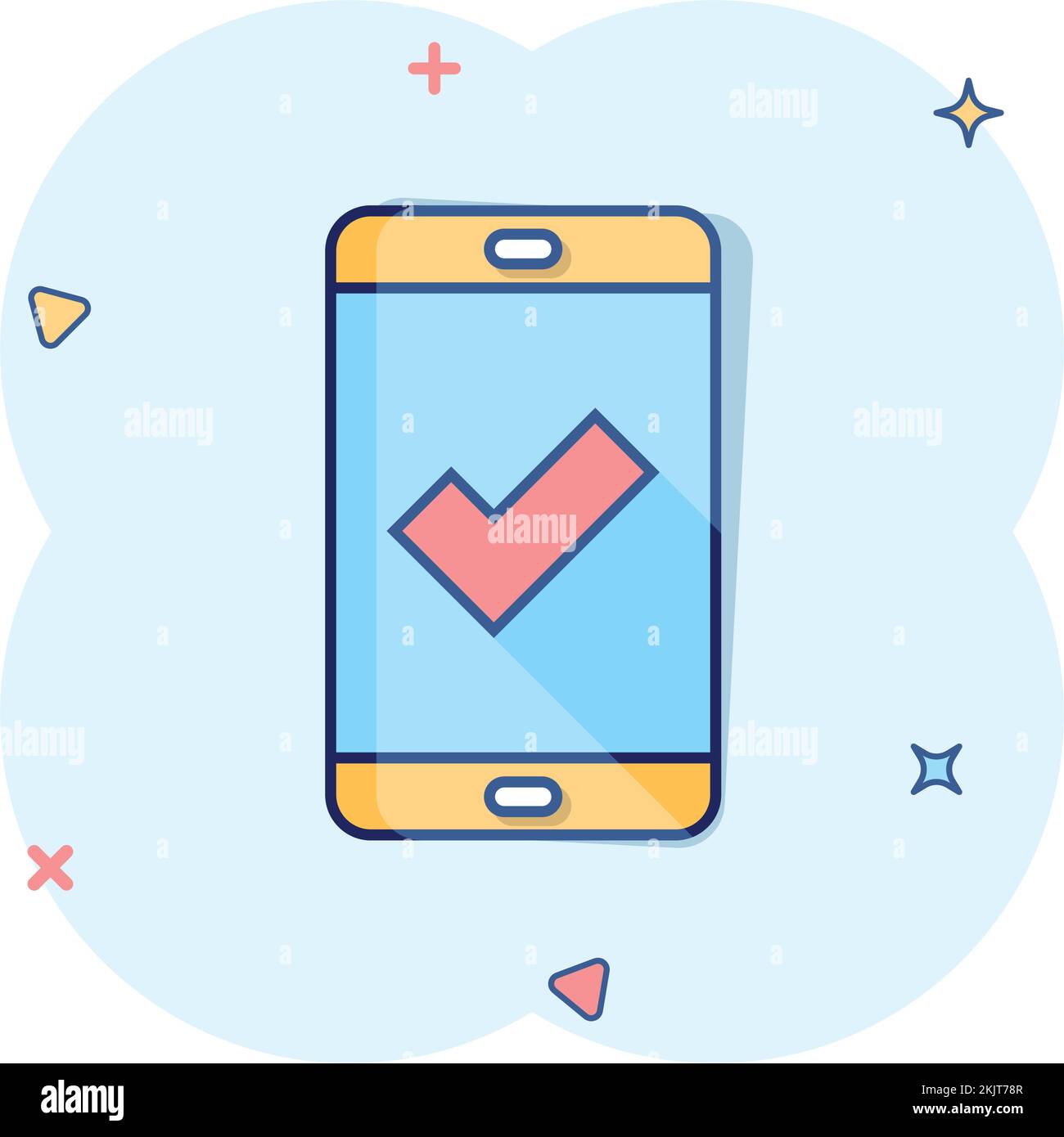 Phone check mark icon in comic style. Smartphone approval cartoon ...
