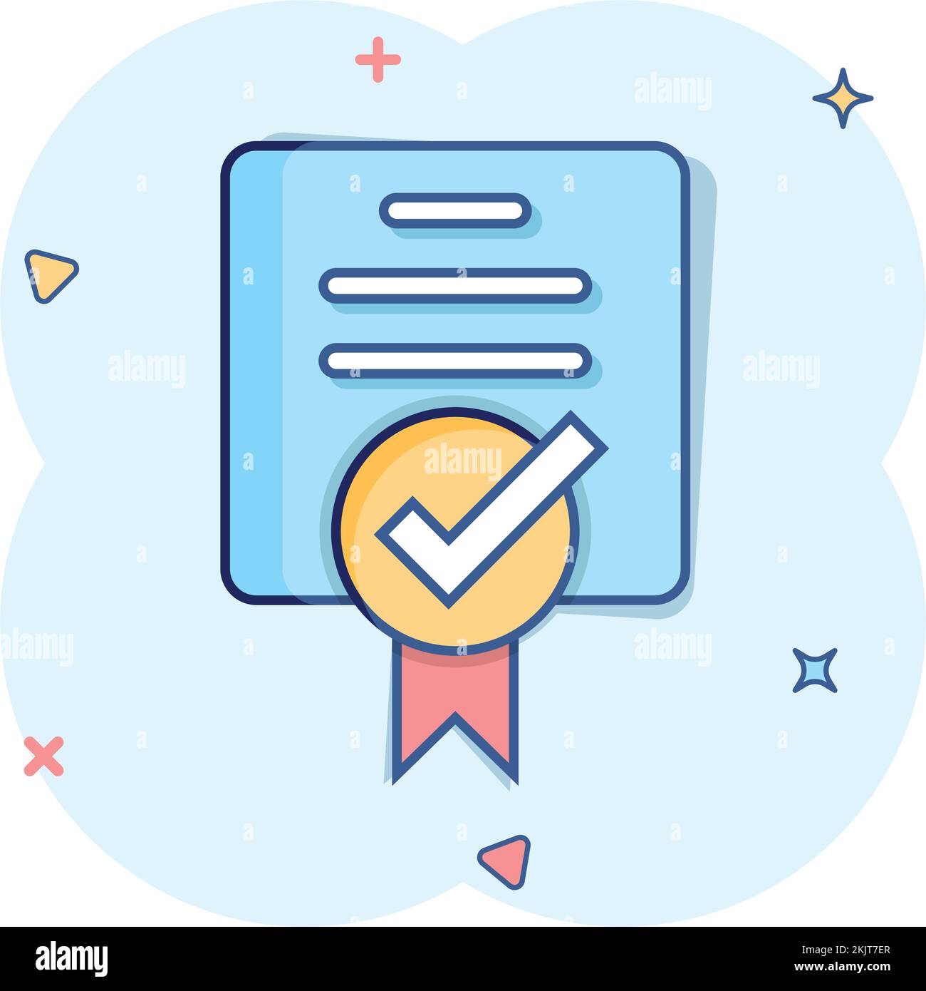 Approve certificate icon in comic style. Document check mark cartoon ...