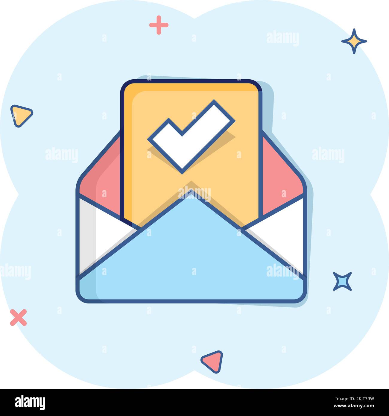 Envelope with confirmed document icon in comic style. Verify cartoon ...