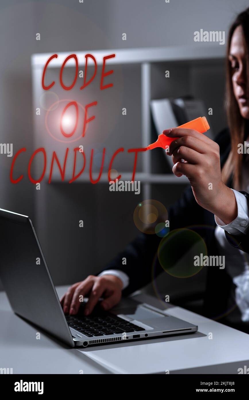 Handwriting text Code Of Conduct. Word Written on Ethics rules moral ...