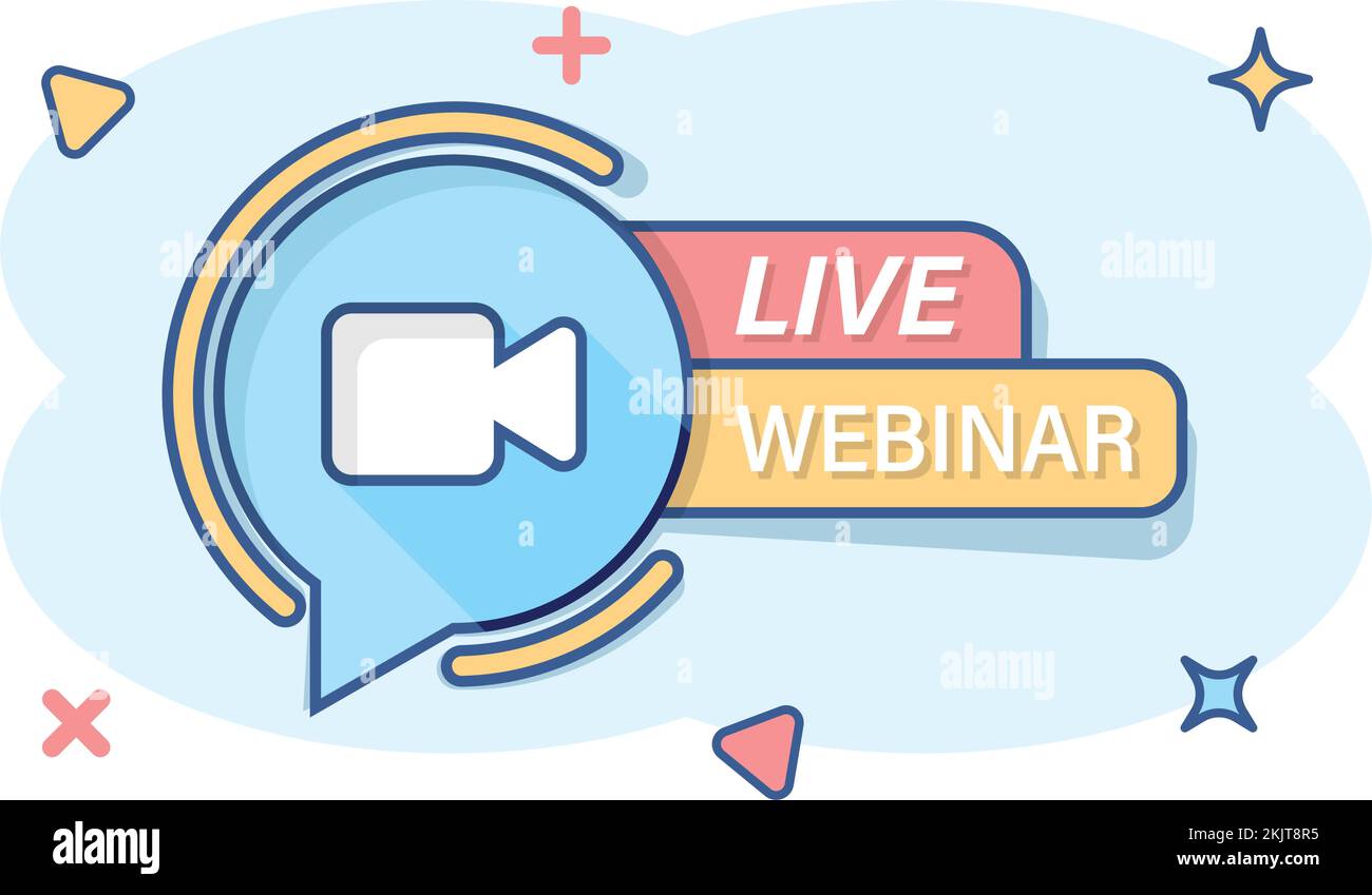 Live webinar icon in comic style. Online training cartoon vector ...