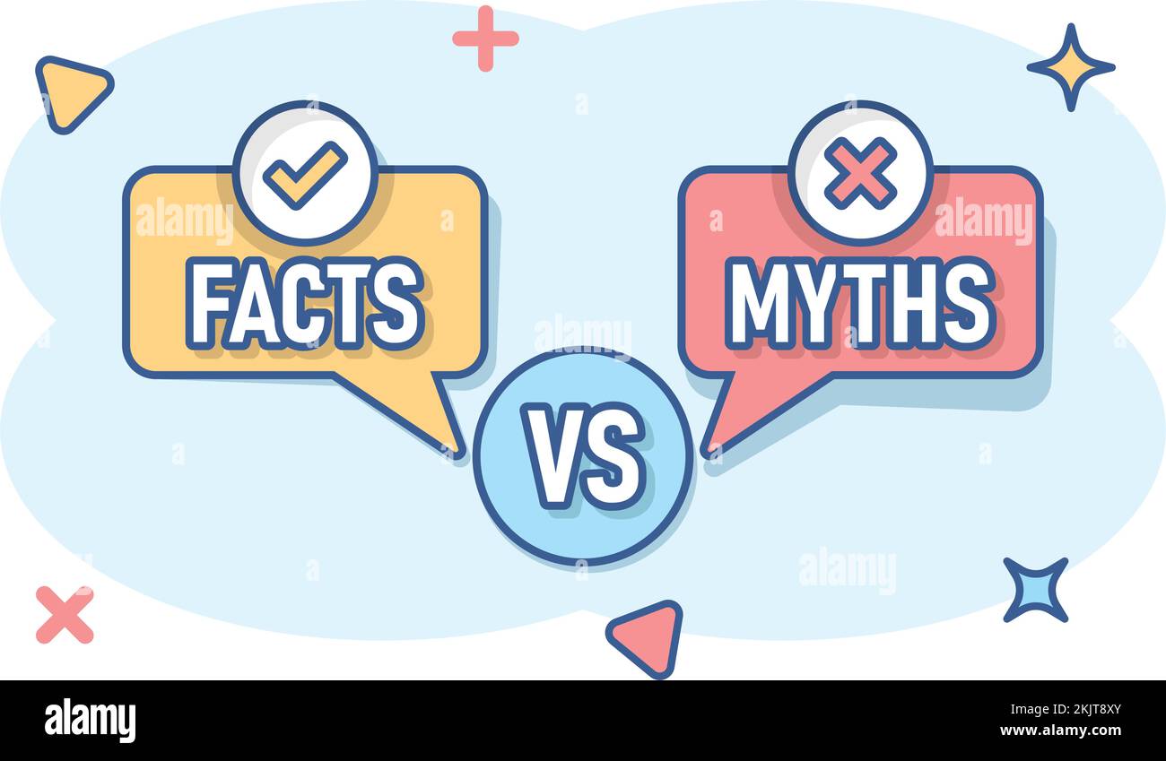 Myths vs facts icon in comic style. True or false cartoon vector ...