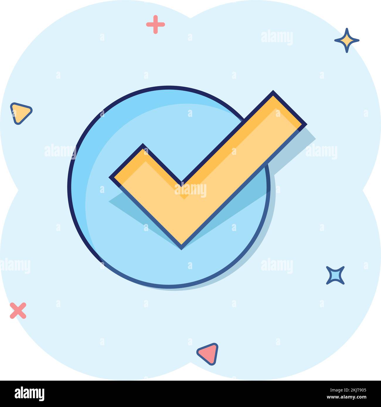 Check mark sign icon in comic style. Confirm button cartoon vector ...