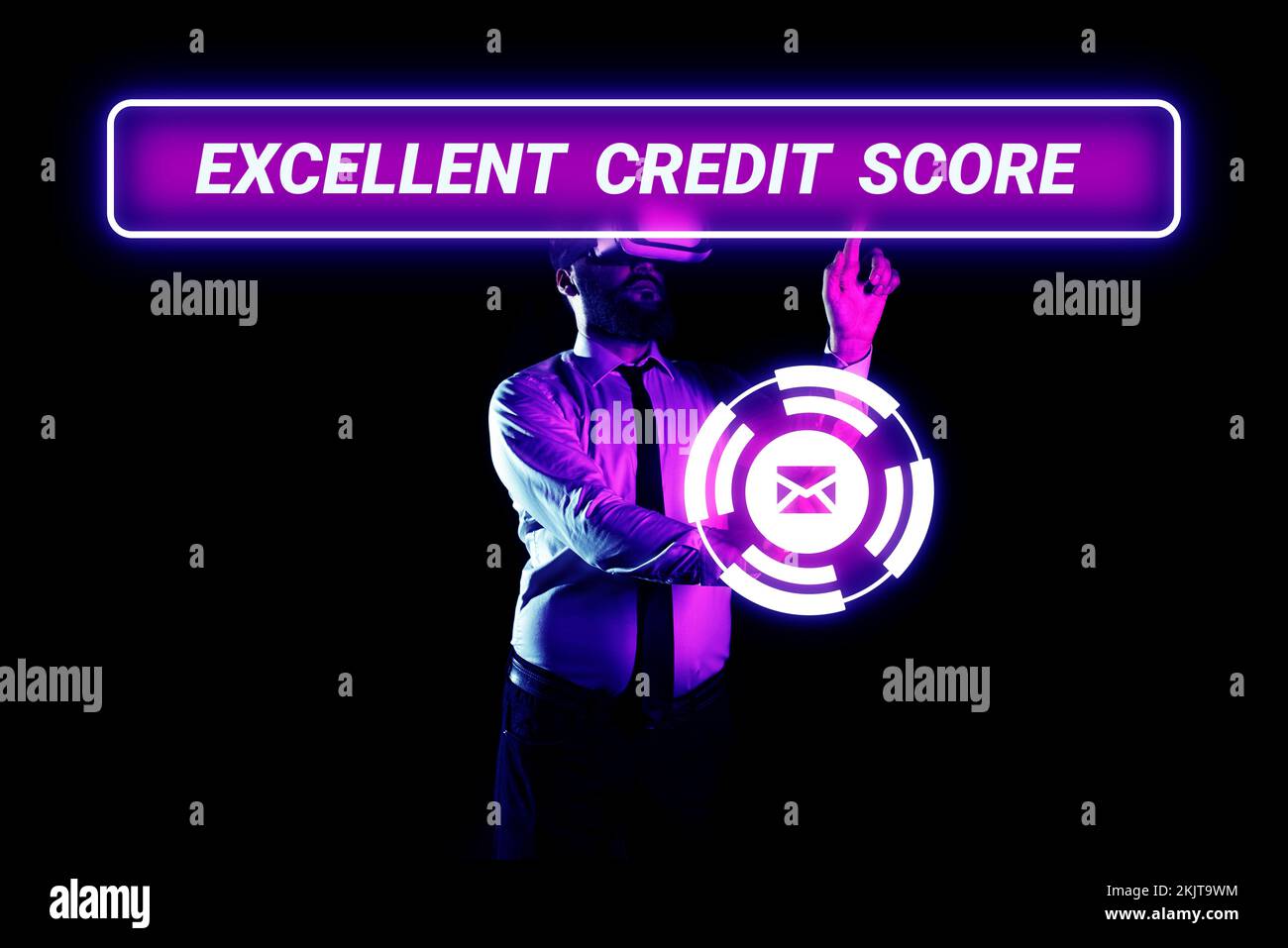 Conceptual caption Excellent Credit Score. Word for person's report of ...