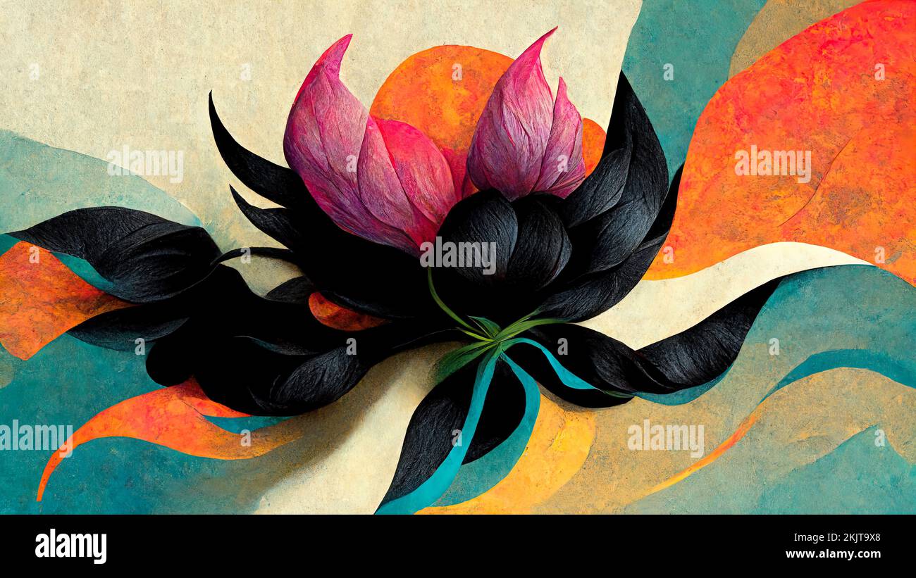 Abstract composition of plants and flower petals painting color texture ...