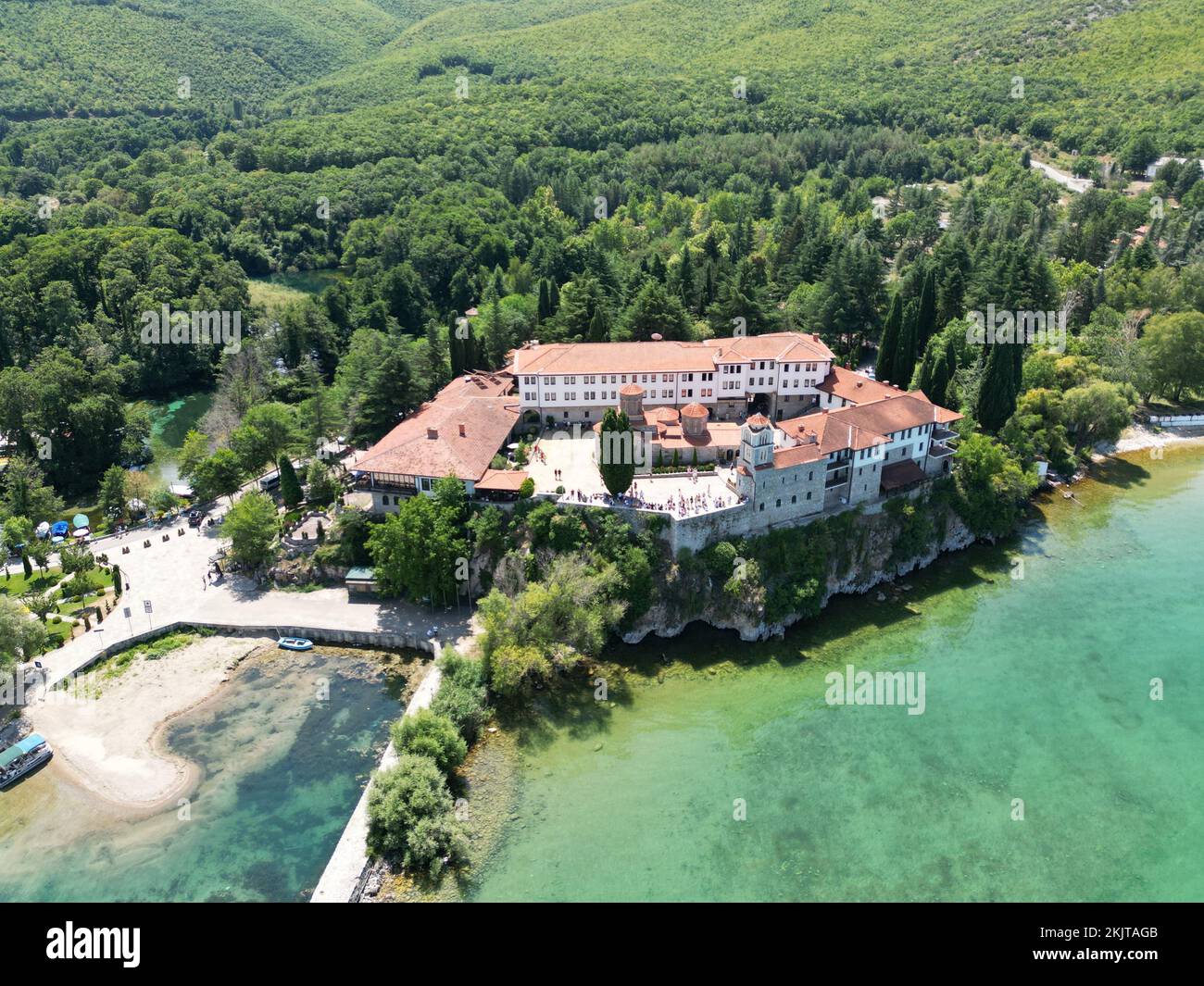 An aerial top shot of the Ohrid lake near Lagadin beach Stock Photo - Alamy