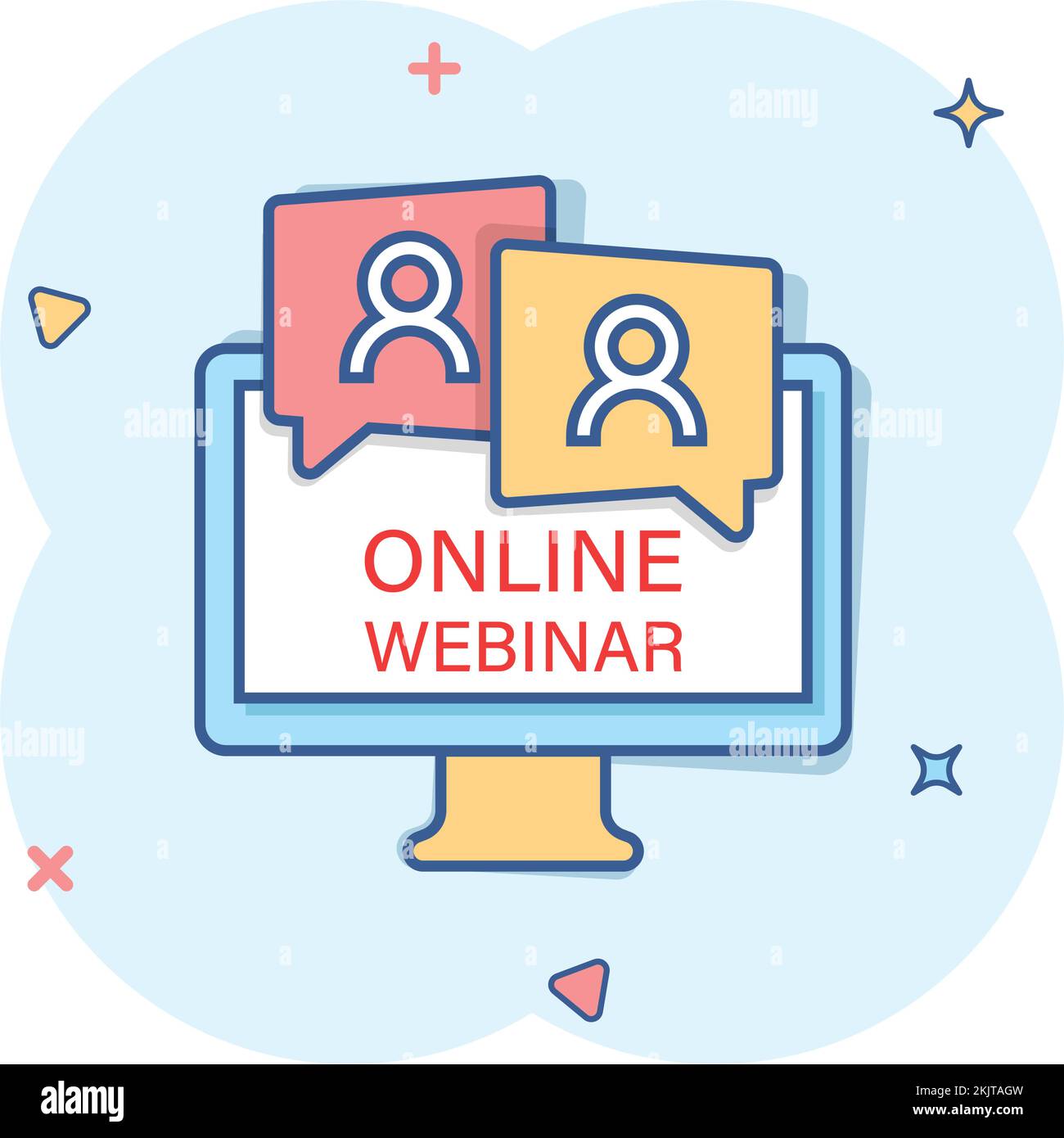 Live webinar icon in comic style. Online training cartoon vector ...