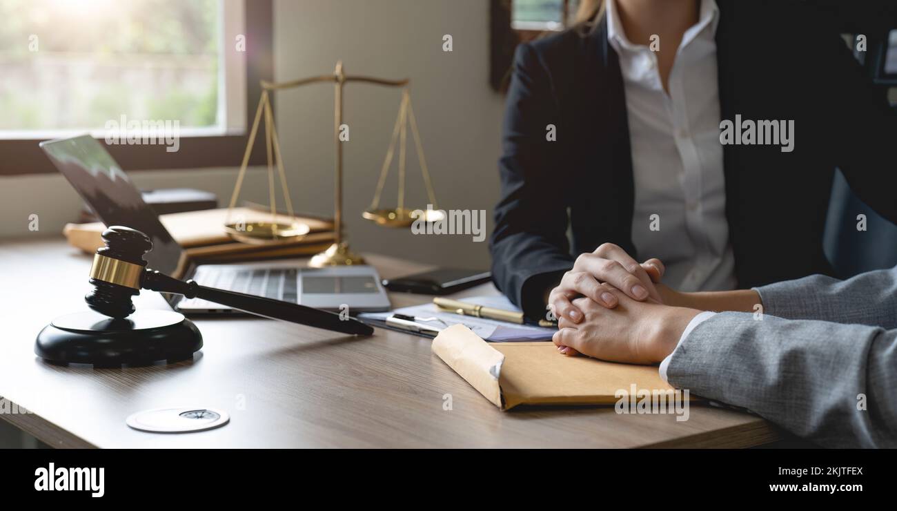 Justice and attorney concept. Lawyer meeting and consoling solution to ...