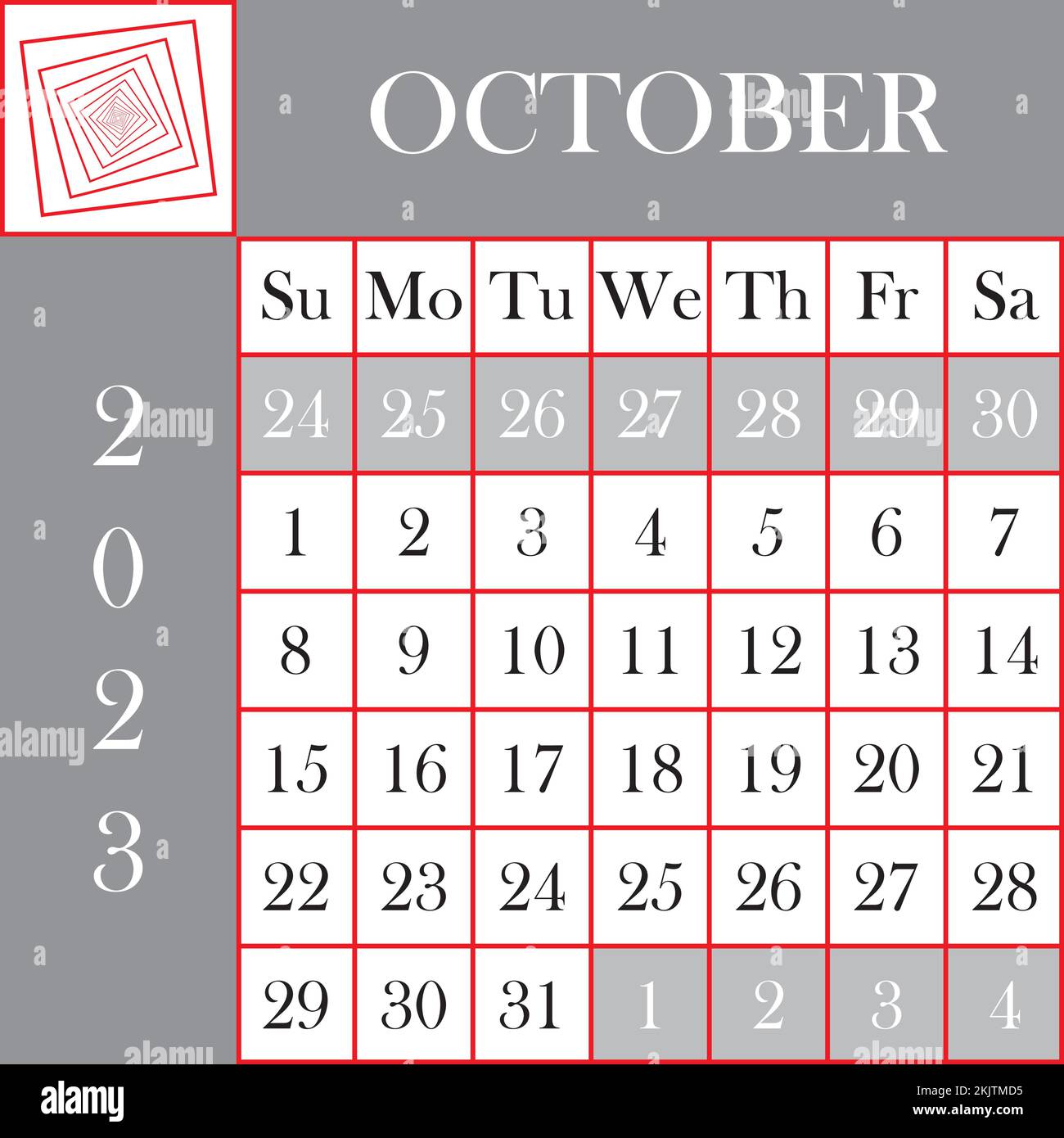 Square format 2023 Calendar OCTOBER Gray White background designer cut ...